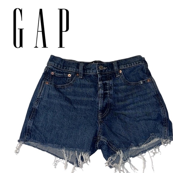 GAP | Shorts | Gap High Rise Cheeky Short Blue Denim Distressed Button Fly Dark Loni Women 4 27 ...